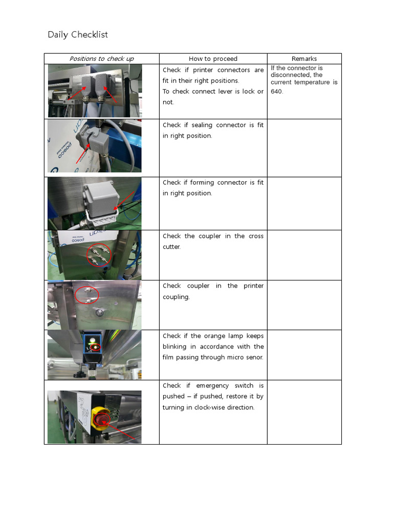 Daily Checklist | PDF | Tools | Machines