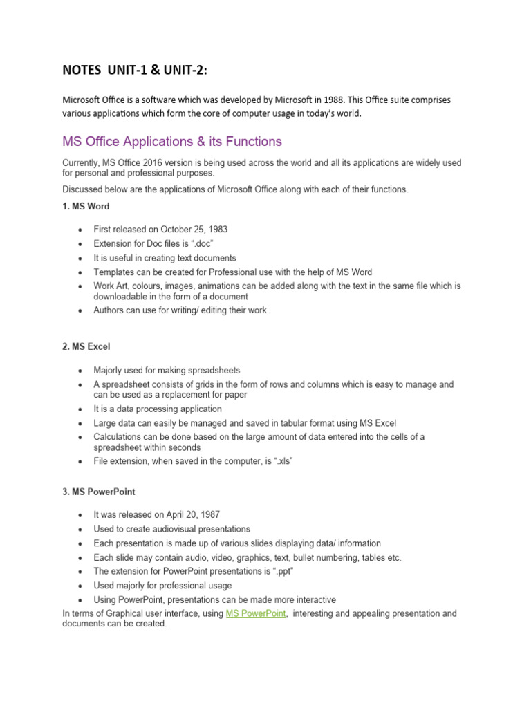 Iit Notes (Unit-1 & Unit-2) | PDF | Microsoft Word | Microsoft Excel Iit Notes (Unit-1 & Unit-2) | PDF | Microsoft Word | Microsoft Excel