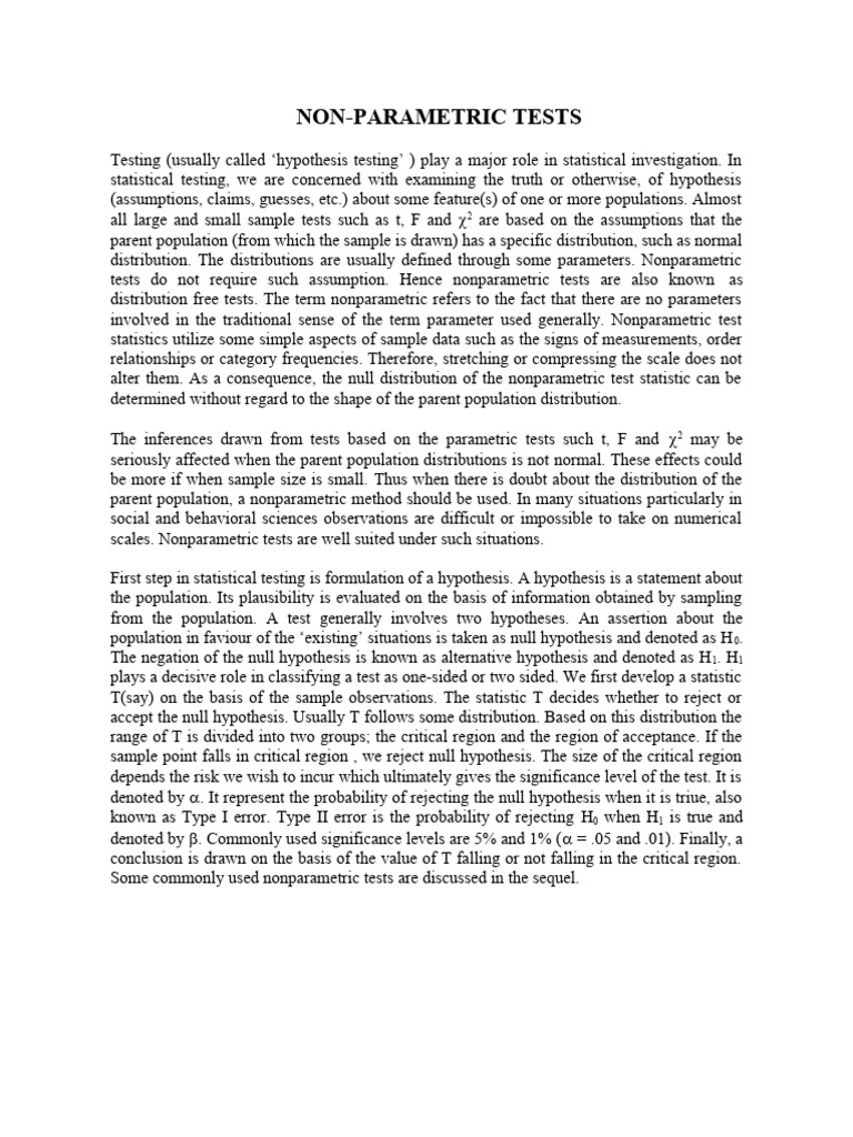 Non-Parametric Test | PDF | Statistical Hypothesis Testing | Hypothesis