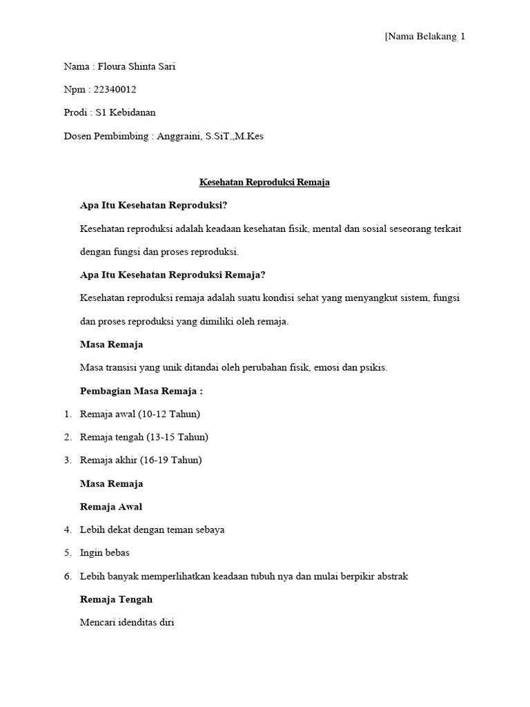 Kesehatan Reproduksi Remaja | PDF | Pengembangan Diri | Kesehatan Holistik