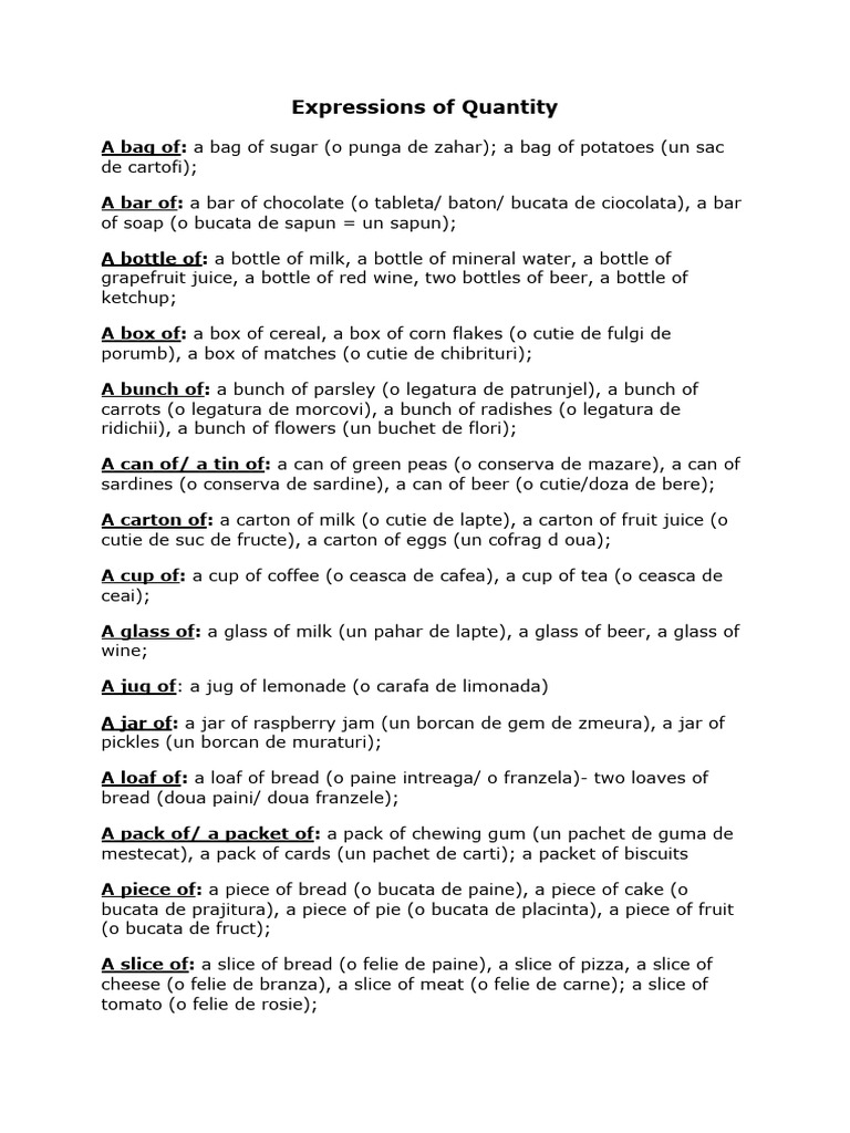 Common Expressions of Quantity | PDF