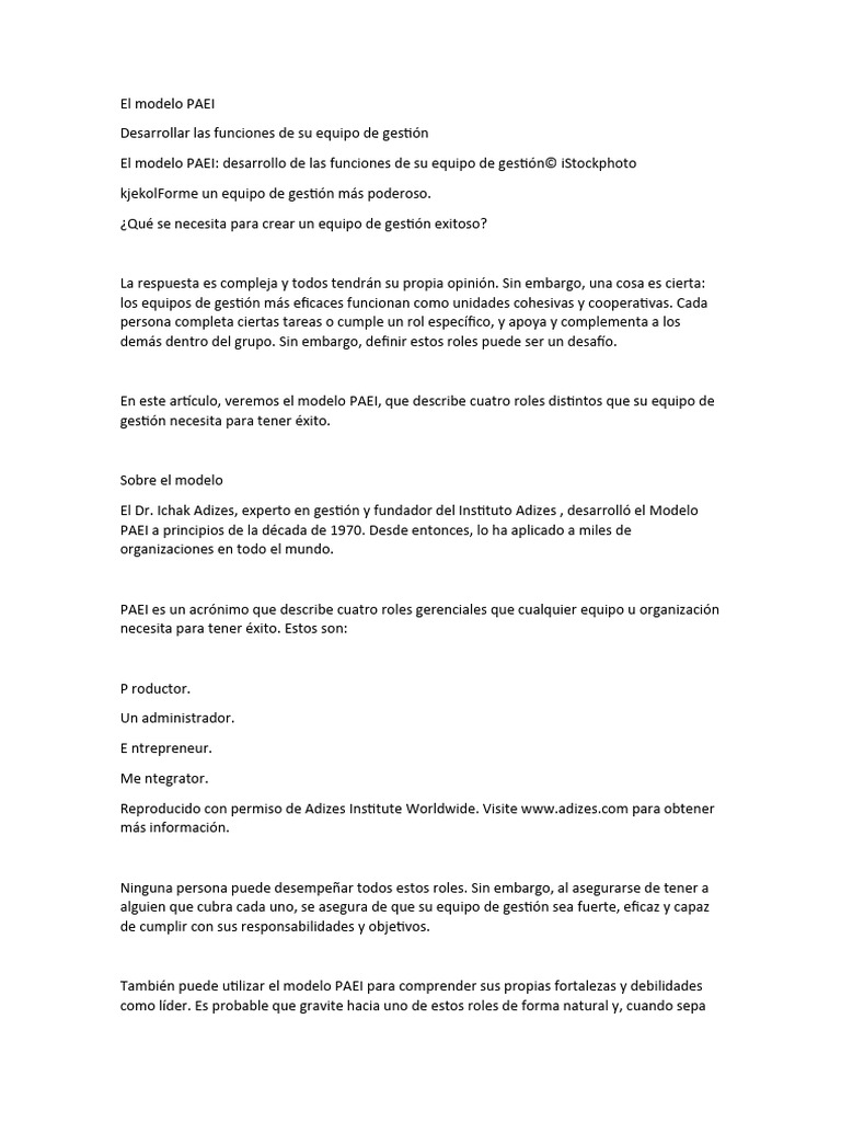 El Modelo PAEI | PDF | Iniciativa empresarial | Business