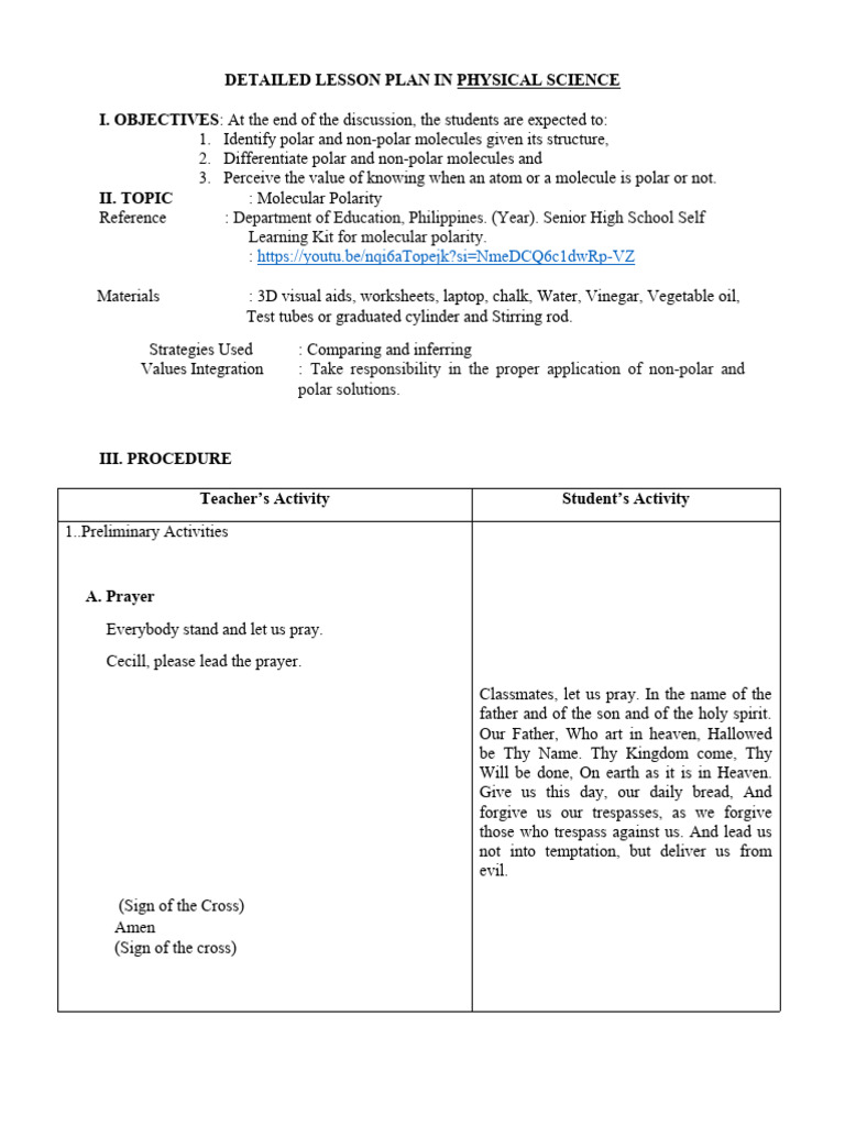 Detailed Lesson Plan in Physical Science | Download Free PDF | Chemical ...