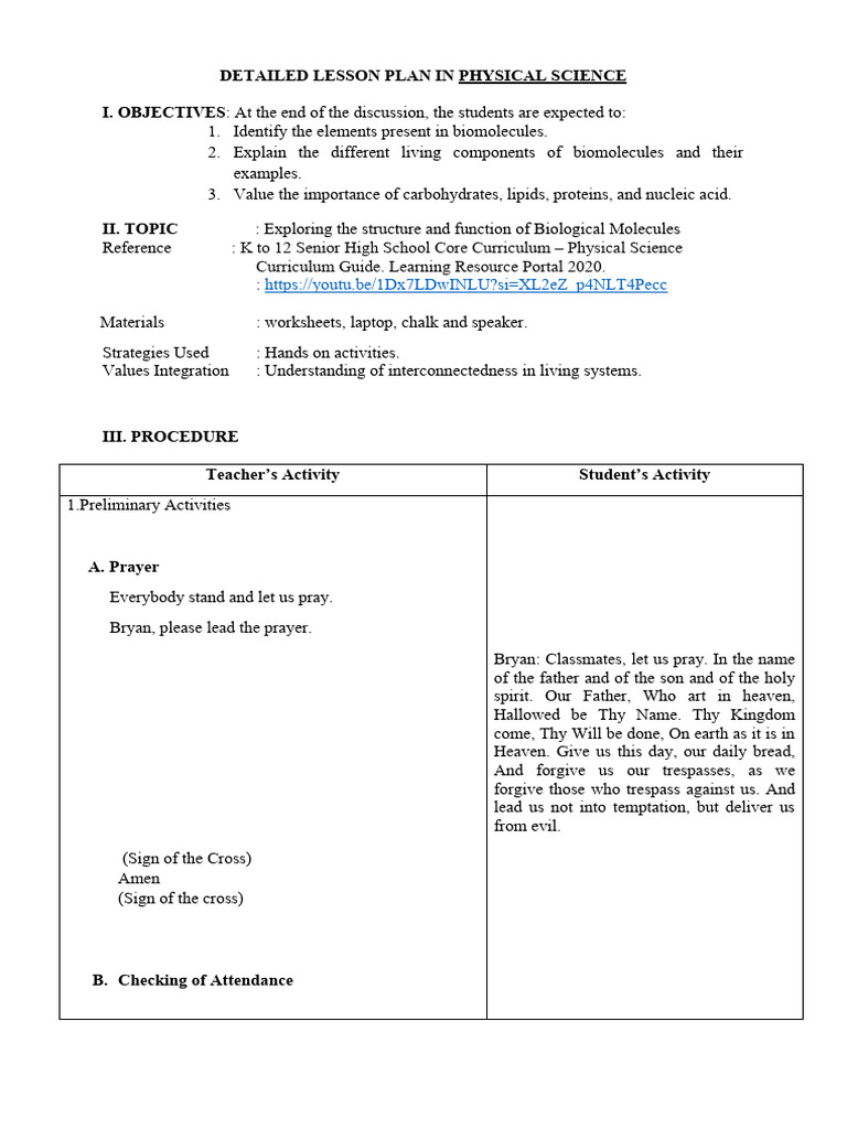 Lesson Plan: Biological Molecules | PDF | Biomolecules | Proteins