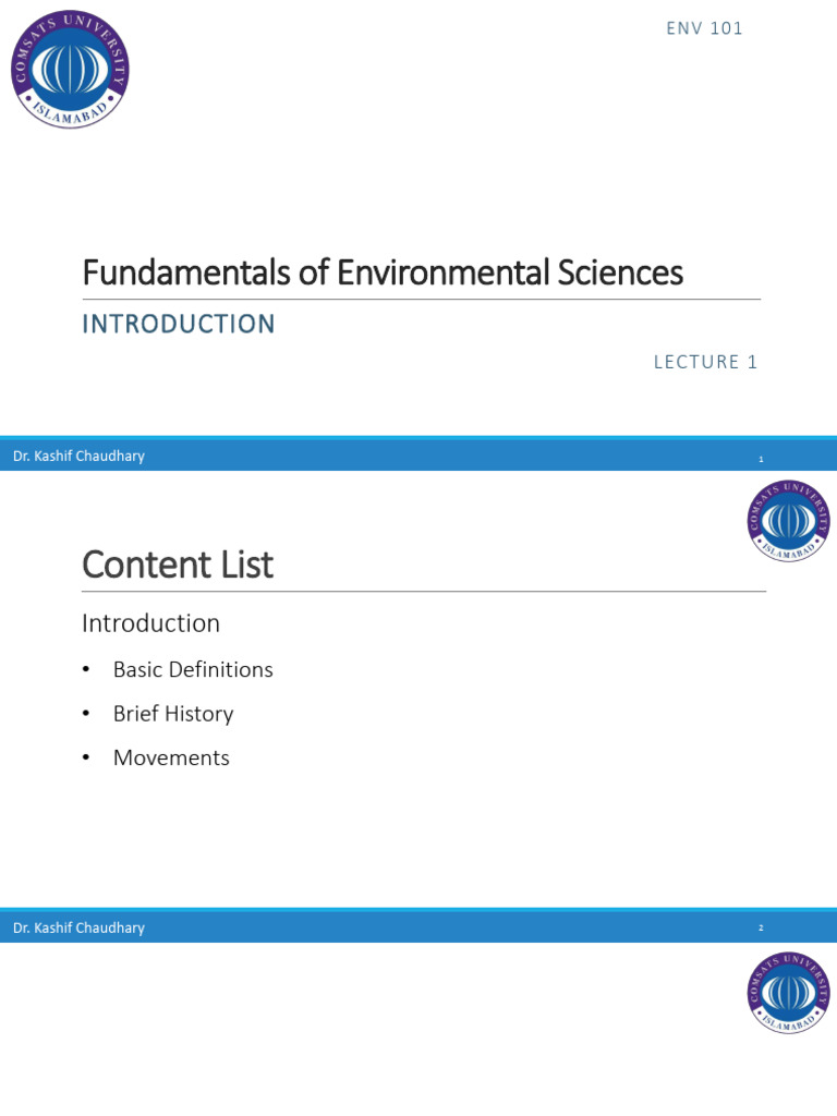 Fundamentals of Environmental Sciences - Lecture 1 | PDF | Natural ...