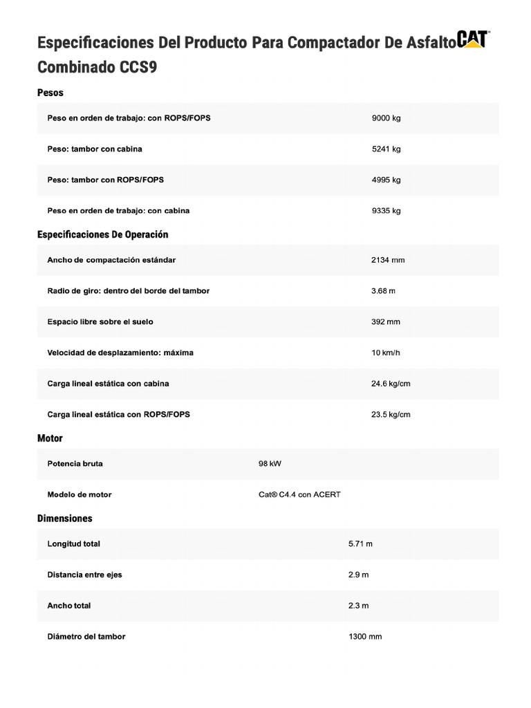 Compactador de Asfalto Combinado CCS9 | PDF