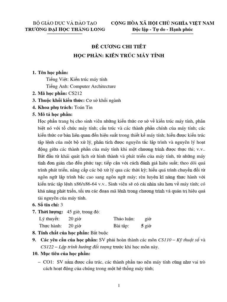 CS212 Kientrucmaytinh DCCT 2019 | PDF