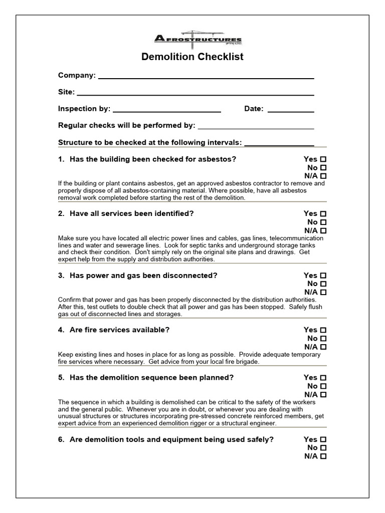 Demolition Checklist | PDF | Demolition | Asbestos
