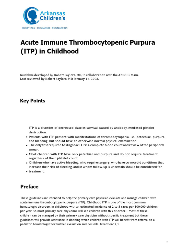 Childhood Acute ITP Management Guidelines | PDF | Medicine | Blood