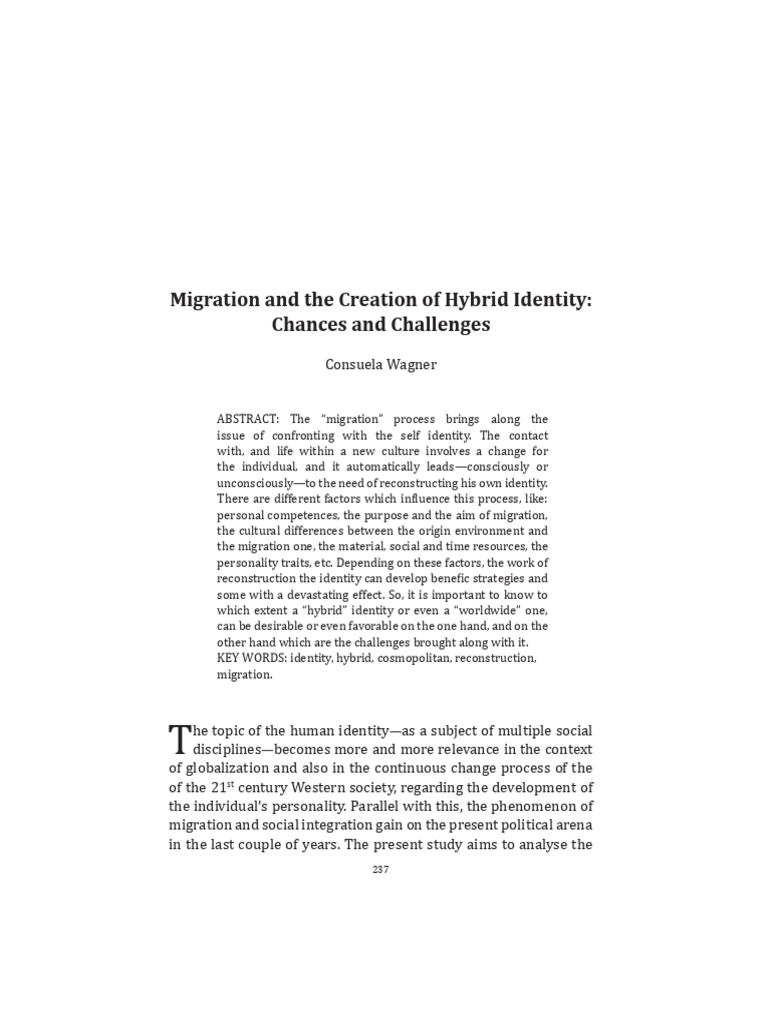 Migration and The Creation of Hybrid Identity: Chances and Challenges ...