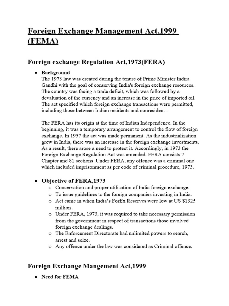 Foreign Exchange Management Act NOTES | PDF | International Trade | Money
