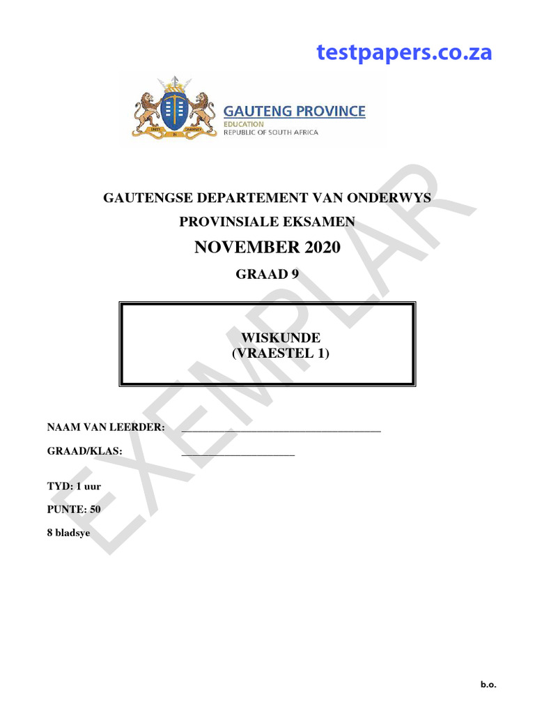 Gr9 Math P1 (Afrikaans) 2020 Exemplars Question Paper | PDF Gr9 Math P1 (Afrikaans) 2020 Exemplars Question Paper | PDF
