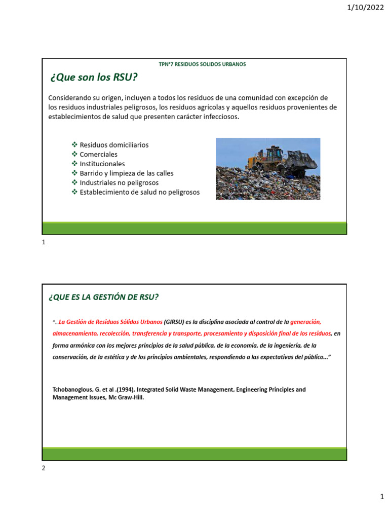 clase TPNÂ°7-RSU | PDF | Vertedero | Residuos sólidos urbanos