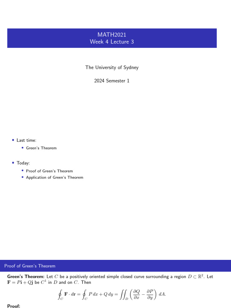 MATH2021 Week 4 Lecture 3: The University of Sydney 2024 Semester 1 | PDF | Metalogic | Calculus