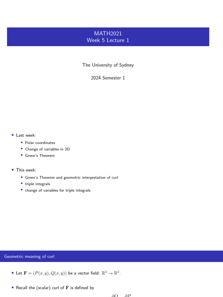 MATH2021 Week 5 Lecture 1: The University of Sydney 2024 Semester 1 | PDF | Flux | Applied ...