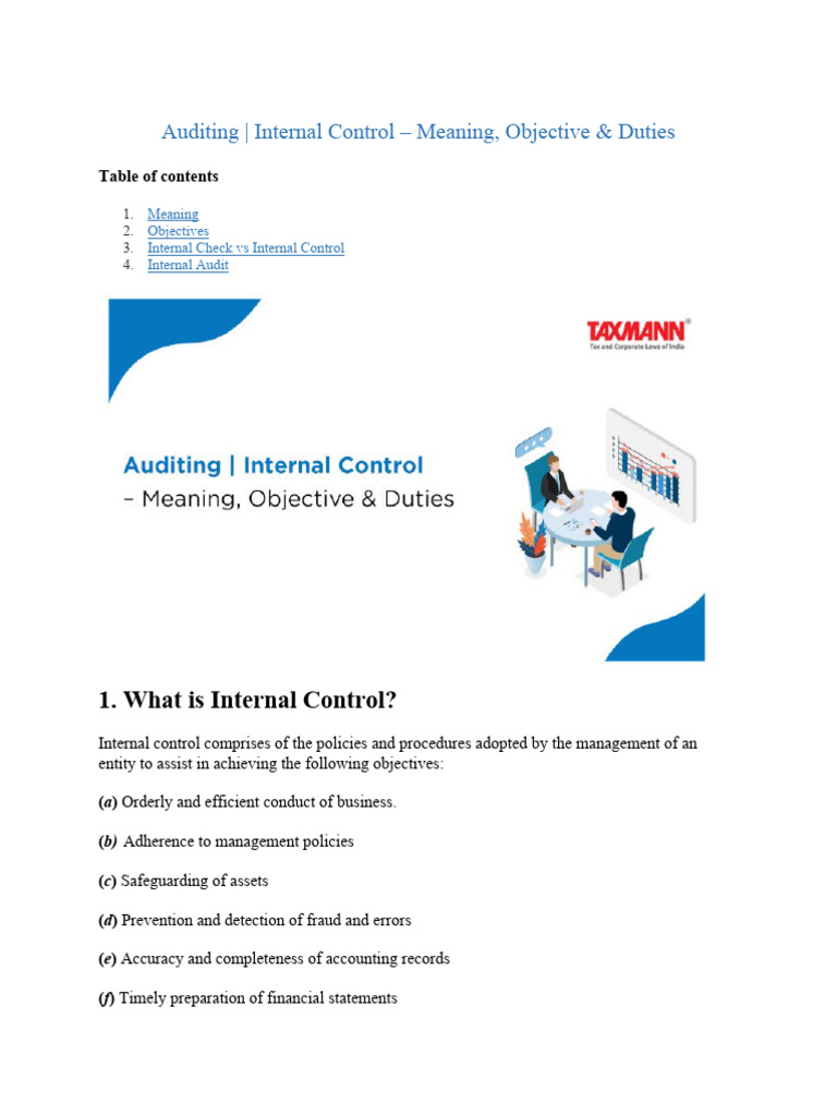 Auditing Internal Control - Meaning Objective Duties | PDF | Internal Control | Audit