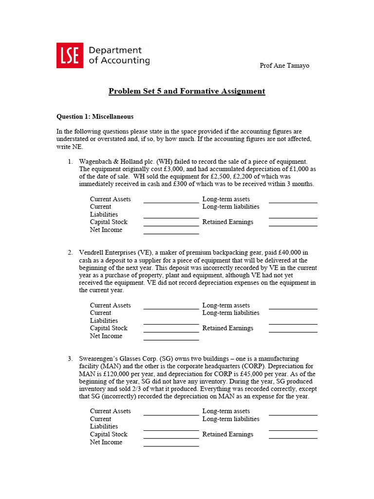 Problem Set 5 and Formative Assignment | PDF | Depreciation | Balance Sheet