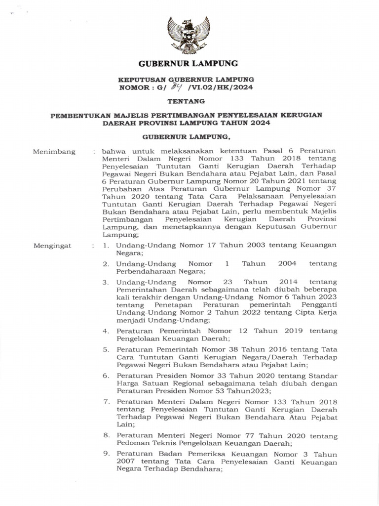 Penyelesaian Kerugian Daerah Provinsi Lampung Tahun 2024 | PDF