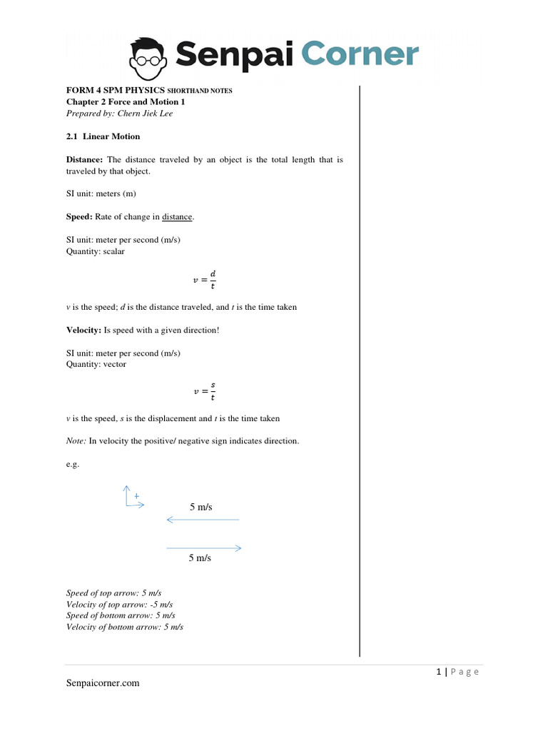 FORM 4 Chapter 2 Force and Motion 1 | PDF | Force | Acceleration
