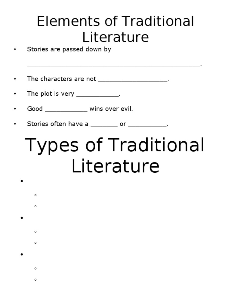 Elements and Types of Traditional Literature | PDF