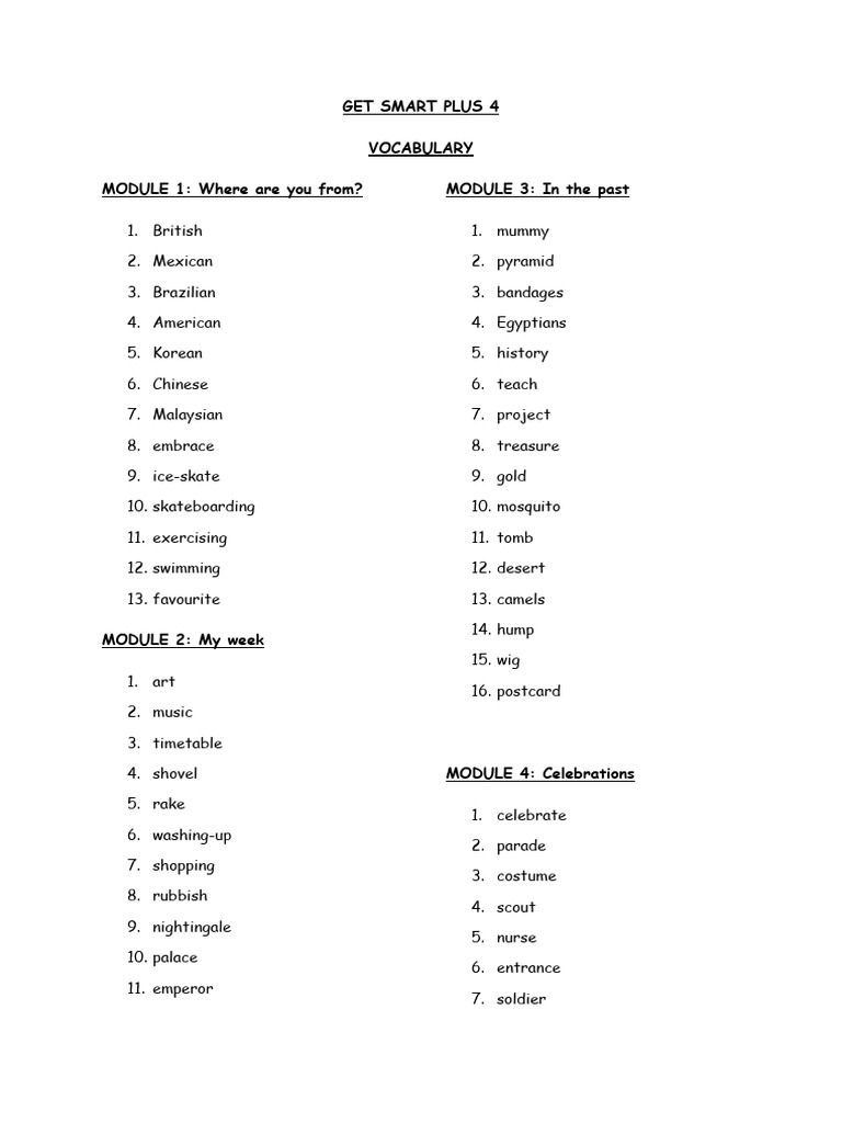 Get Smart Plus 4 Vocabulary | PDF