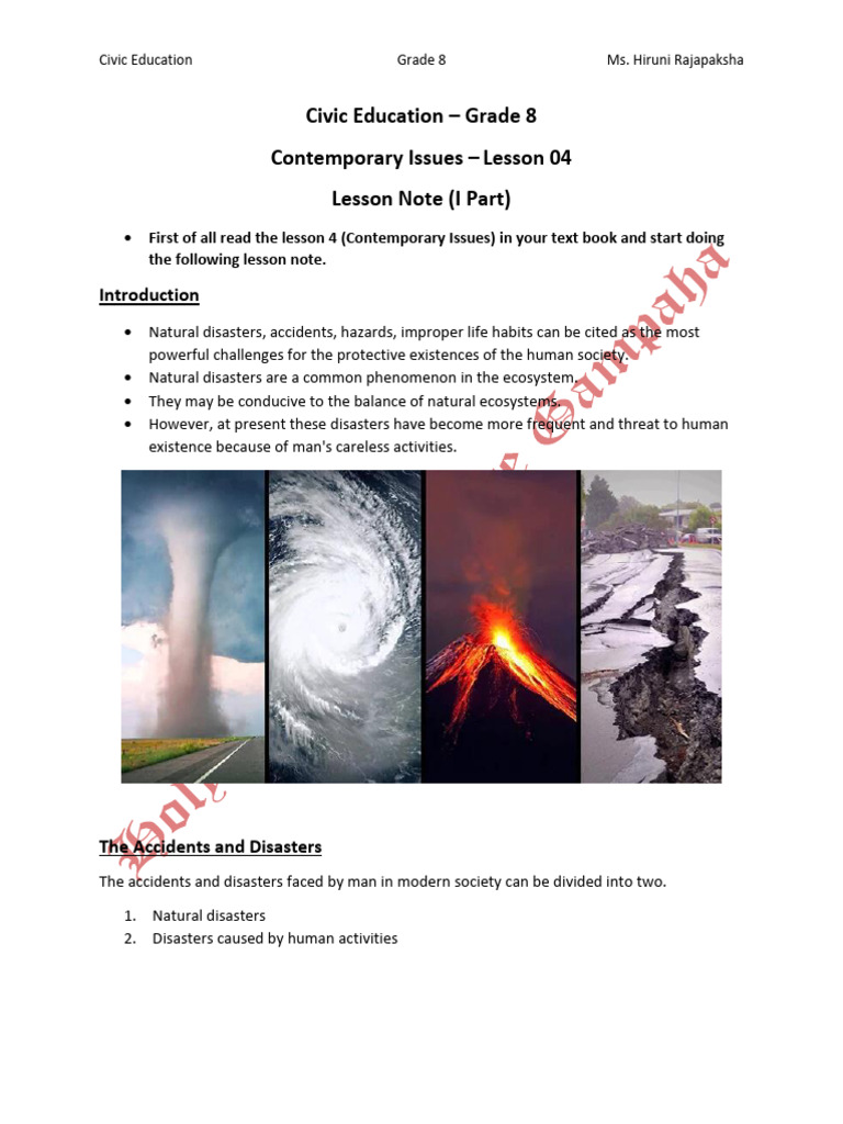 Civic - 4th Lesson (Note) (First Part) | PDF | Tsunami | Flood
