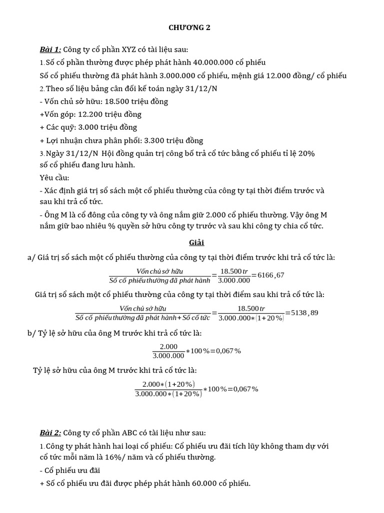 BÀI TẬP TTCK | PDF