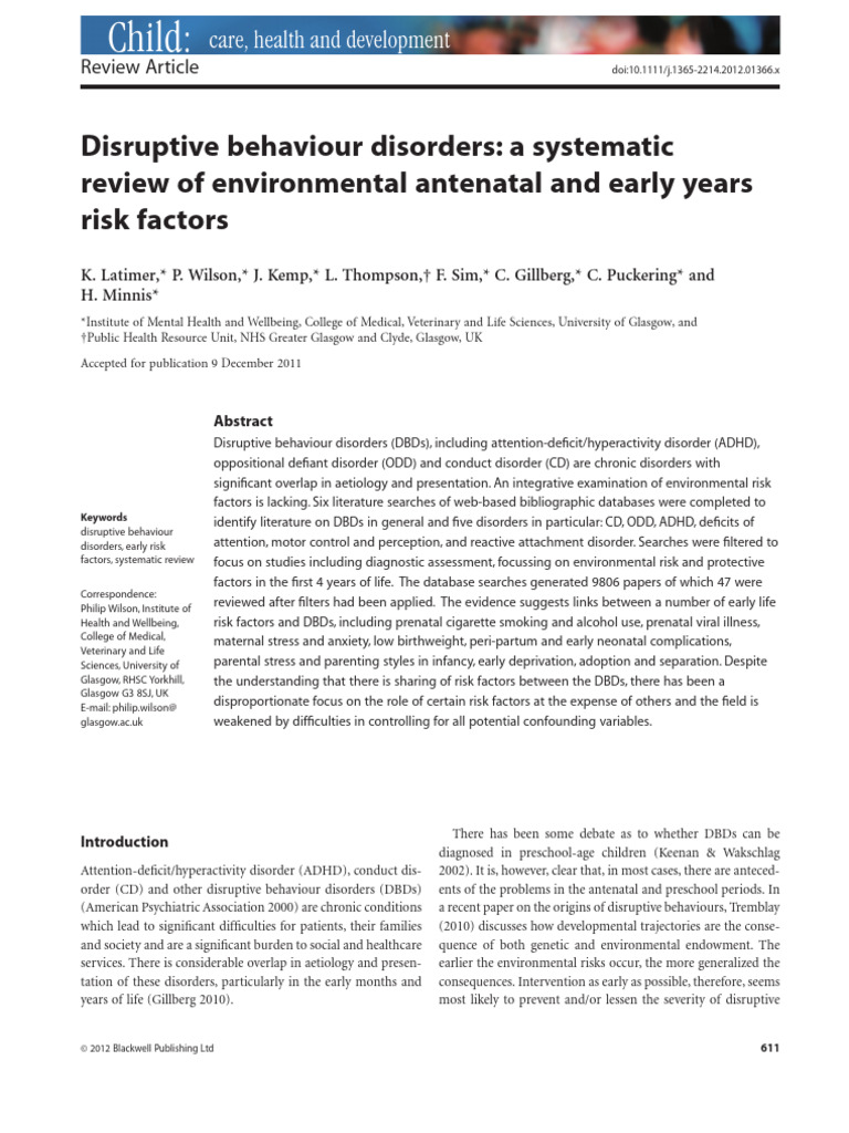 Lec 2 Disruptive Behaviour Disorders A Systematic Review | PDF ...