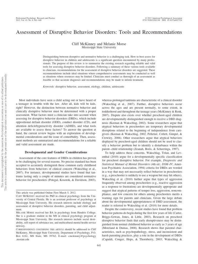 Lec 5 Assessment of Disruptive Behavior Disorders Tools and ...