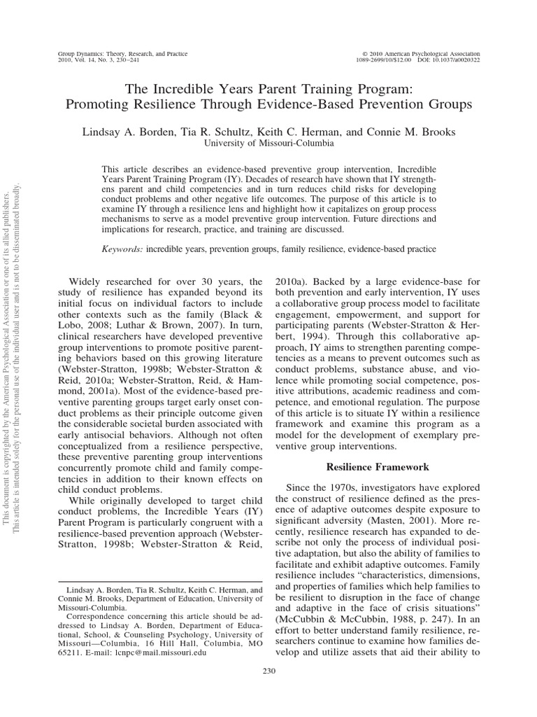 Lec 6 The Incredible Years Parent Training Program | PDF ...
