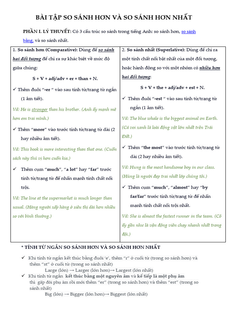 BT SO SÁNH HƠN VÀ HƠN NHẤT | PDF