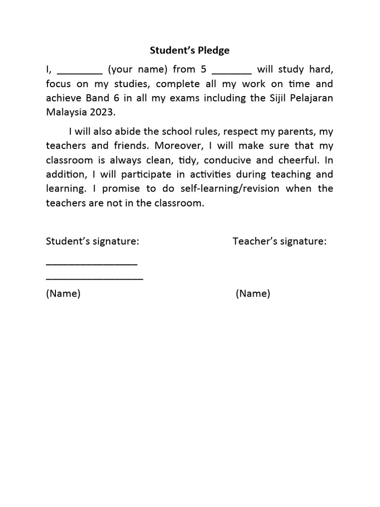 Student Pledge for Academic Success | PDF | Career & Growth