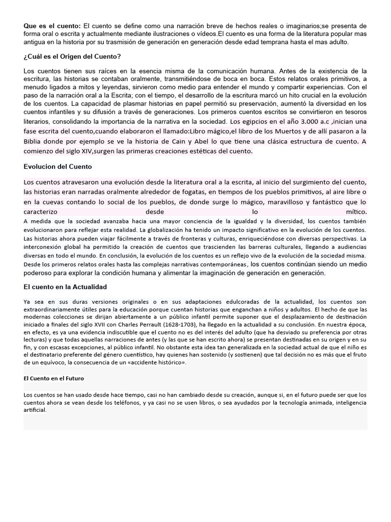 Tema Que Es El Cuento | Descargar gratis PDF | Cuentos | Evolución