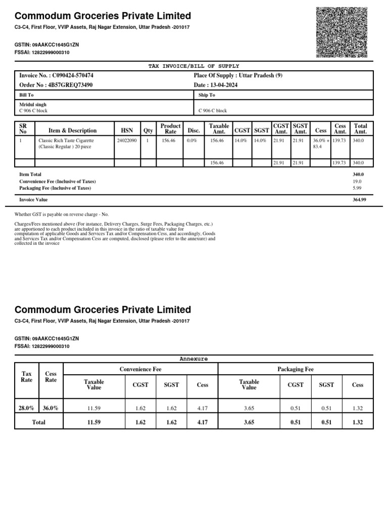 Invoice No.: C090424-570474 Date: 13-04-2024 Order No: 4B57GREQ73490 ...