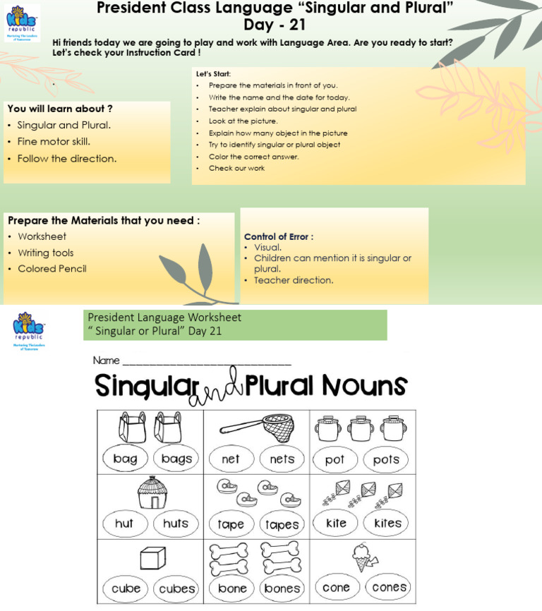 Singular and Plural Language Activities | PDF | Language Arts & Discipline