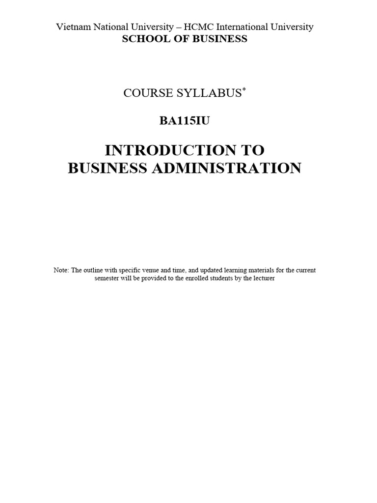 Introduction to Business Administration Syllabus | PDF | Critical ...
