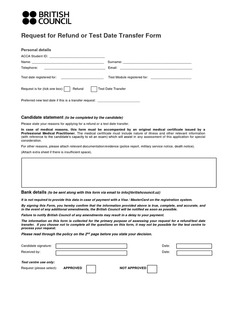 Acca On Demand Cancellation and Refund Application Form | PDF