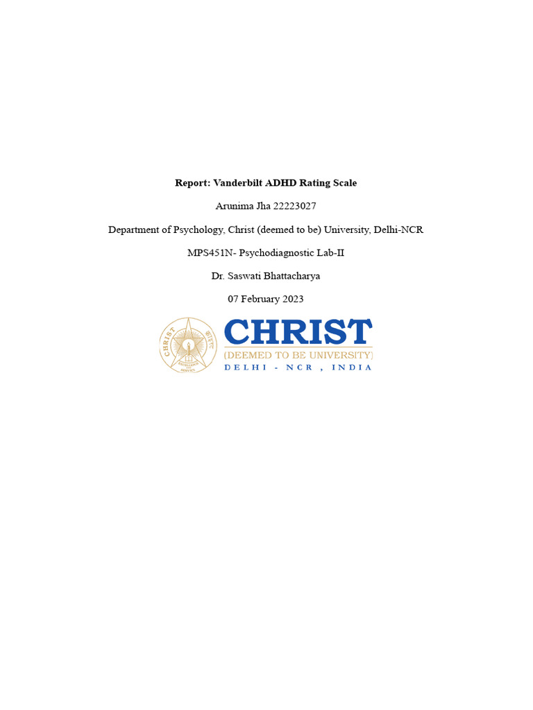 Vanderbilt ADHD Rating Scale Overview | PDF | Attention Deficit ...