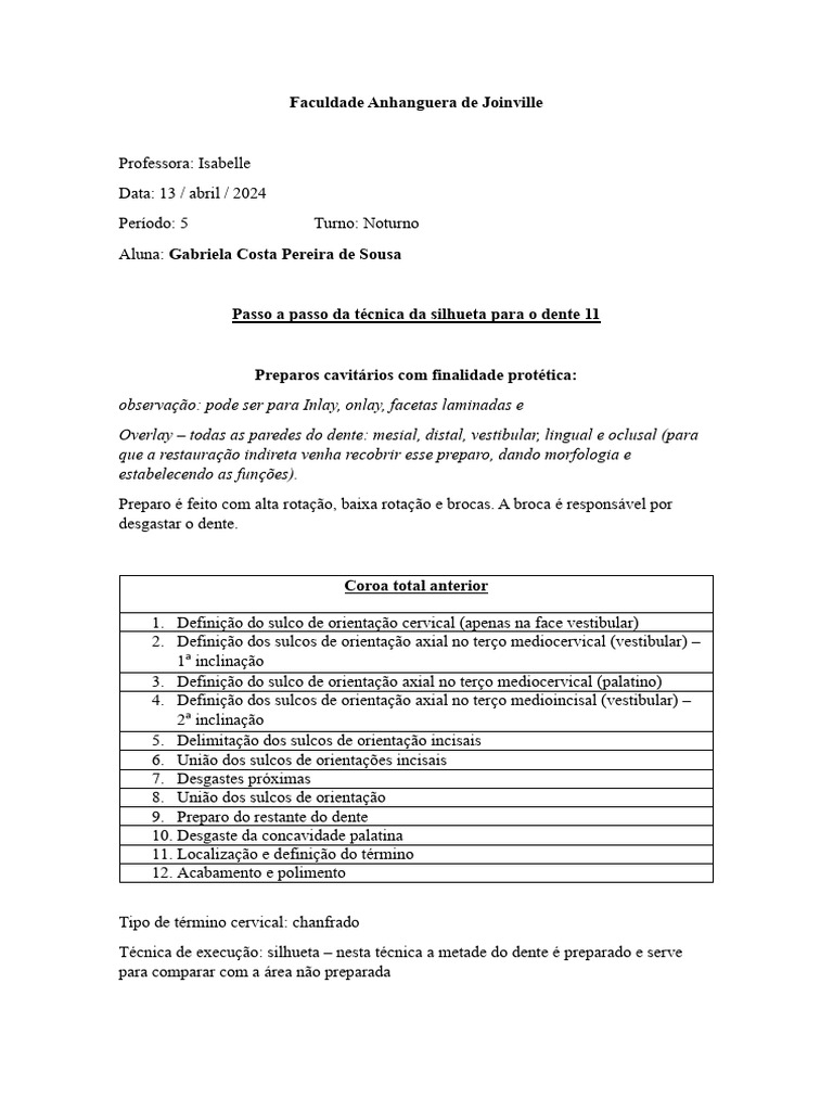 Passo A Passo Dente 11 | PDF | Inclinação orbital