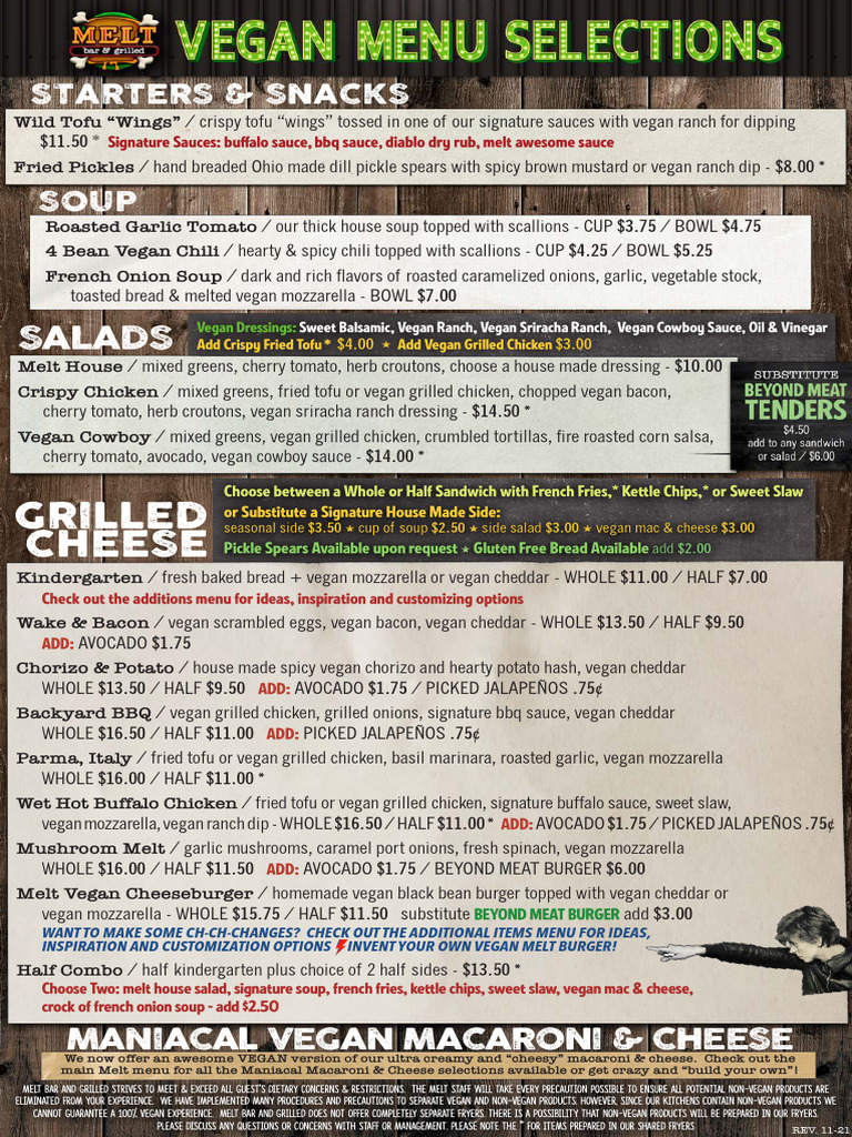 Vegan and Gluten-Free Menu Options | PDF | Hamburgers | Sauce