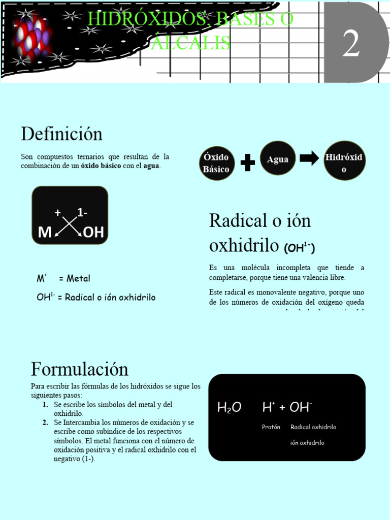 Formulación y Nomenclatura de Hidróxidos | PDF | Hidróxido | Moléculas