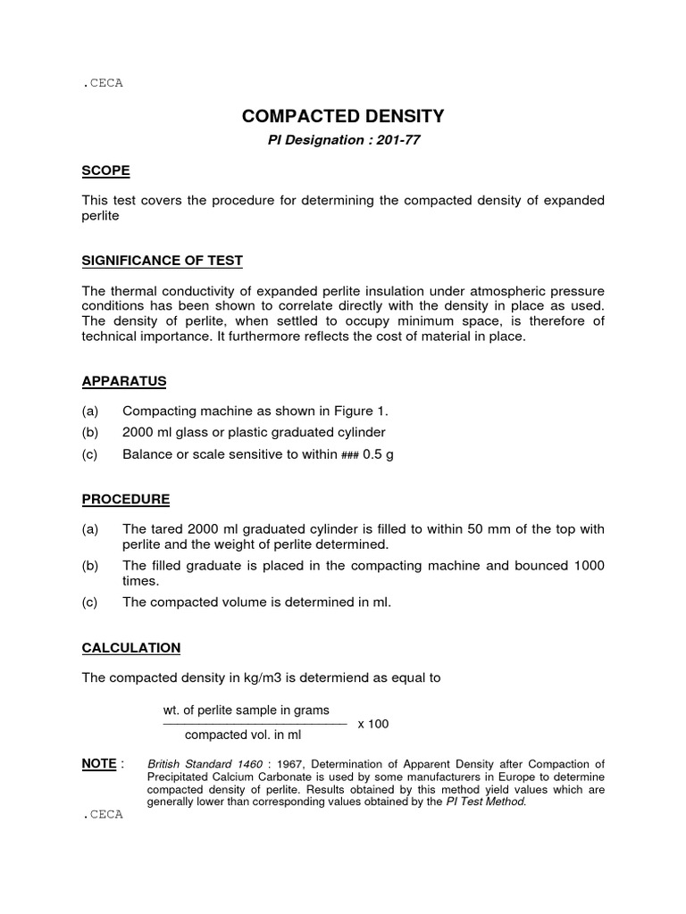 Compacted Density Test for Perlite | PDF | Technology & Engineering