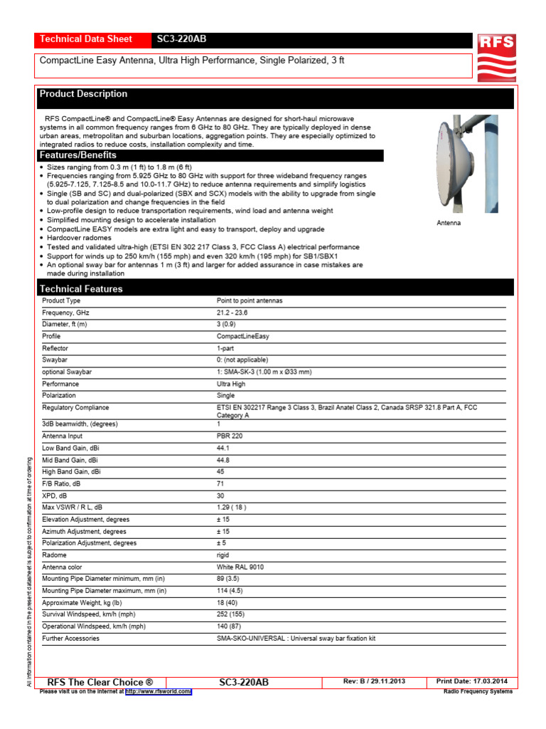 Antenna SC3-220AB | PDF | Antenna (Radio) | Decibel