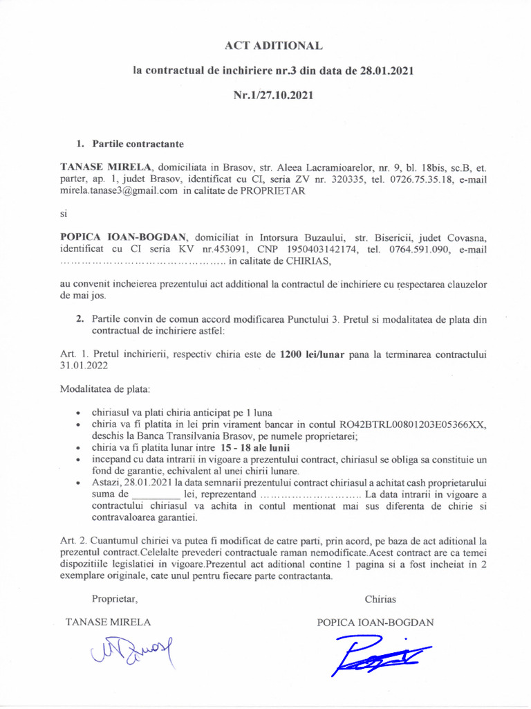 Act Aditional CTR Inchiriere | PDF