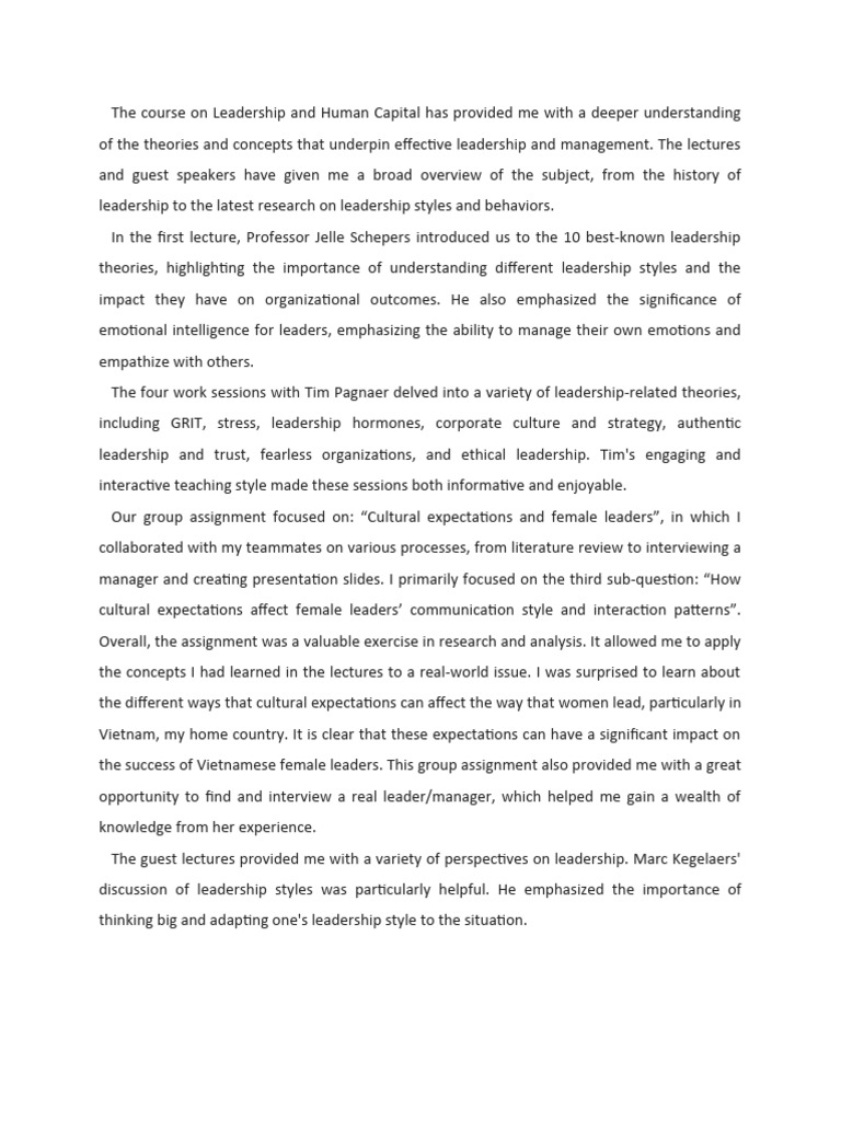 Self Reflection Leadership and Human Capital | PDF | Leadership ...