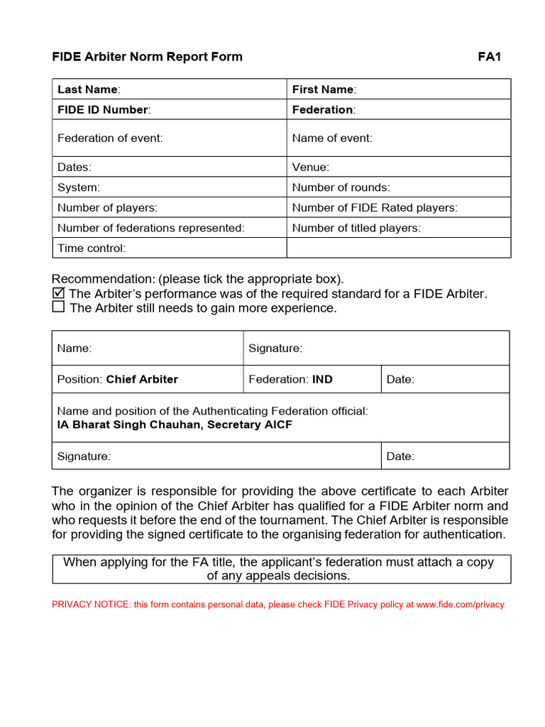 FIDE Arbiter Title Application Forms | PDF | Chess