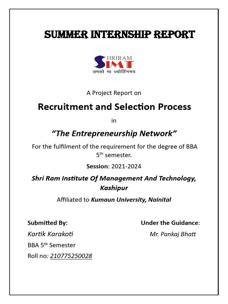 SUMMER INTERNSHIP REPORT PDF REAL | PDF | Recruitment | Educational ...