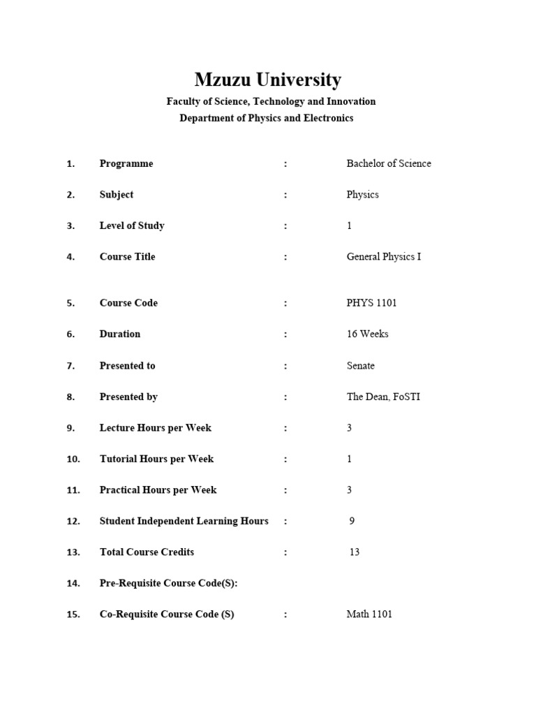 PHYS 1101 - Detailed - Course - Outline | PDF | Waves | Newton's Laws Of Motion