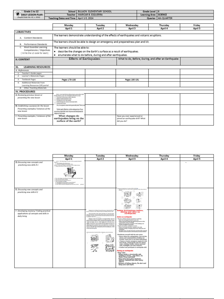 Science 6 Week 1 Lesson | PDF | Learning | Lesson Plan