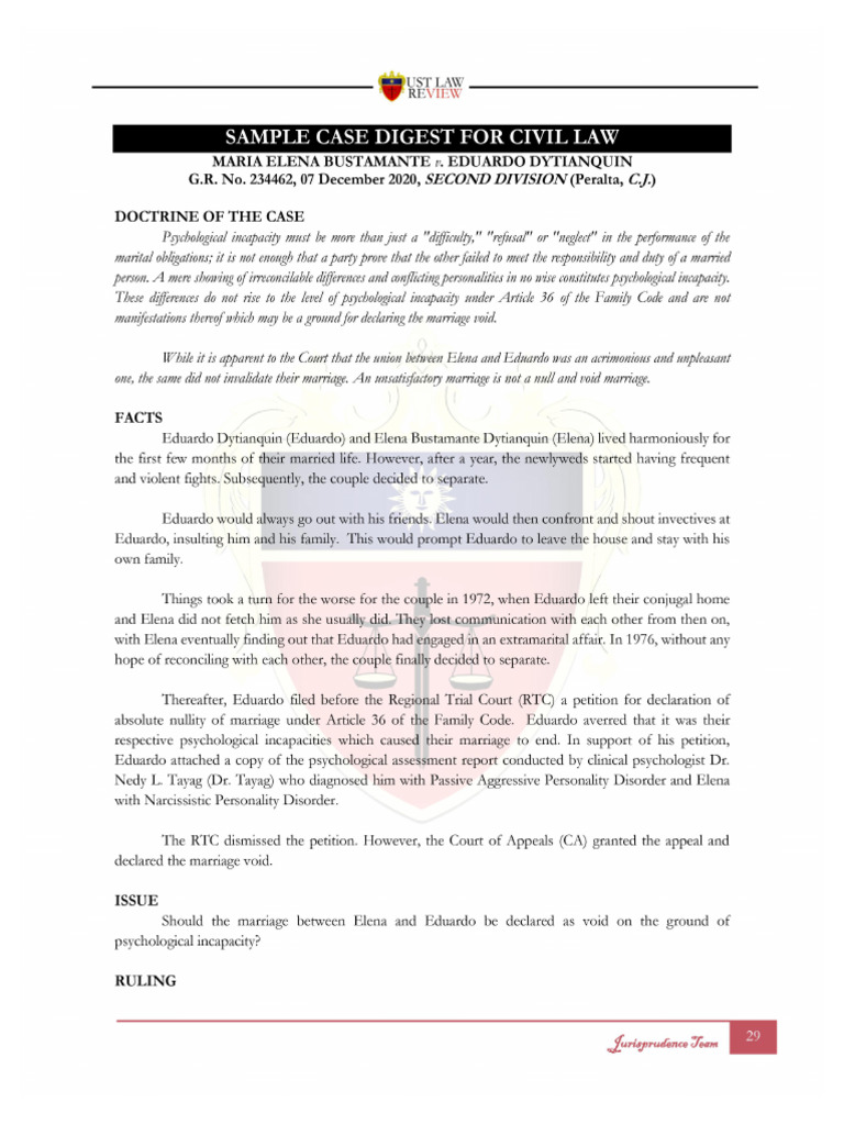 Sample Case Digest For Civil Law | PDF